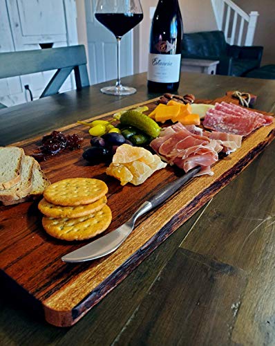 FEATHERLEE - Extra Large Premium Natural Live Edge Acacia Charcuterie Cheese Board Serving and Cutting Tray with Handle