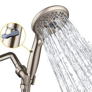 suncleanse shower head, 7 settings hand held shower with on/off pause switch, brushed nickel high pressure shower head with 71 inch hose