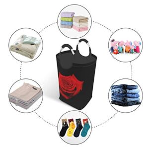 Bluepop Red Rose On Black Laundry Hamper Basket Bucket Foldable Dirty Clothes Bag Washing Bin Toy Storage Organizer for College Dorms, Kids Bedroom,Bathroom