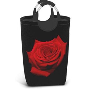 Bluepop Red Rose On Black Laundry Hamper Basket Bucket Foldable Dirty Clothes Bag Washing Bin Toy Storage Organizer for College Dorms, Kids Bedroom,Bathroom