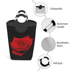 Bluepop Red Rose On Black Laundry Hamper Basket Bucket Foldable Dirty Clothes Bag Washing Bin Toy Storage Organizer for College Dorms, Kids Bedroom,Bathroom