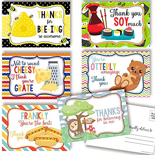 Funny Puns Gratitude & Appreciation Themed Thank You Blank Postcards To Send To Friends, Family, Customers, 4"x6" Fill In Notecards (6 different designs) by AmandaCreation (30)