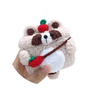 cute soft handmade fur fluffy raccoon cartoon animals case animal plush doll compatible with airpods pro cartoon headphones cover girls boys(light brown with red bag) best gift