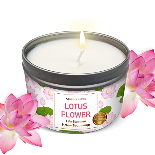 MAGNIFICENT 101 Lotus Flower Aromatherapy Candle for Life Blossom and New Beginnings, Banishes Negative Energy I Purification and Chakra Healing - Natural Soy Wax Tin Candle for Aromatherapy 6oz