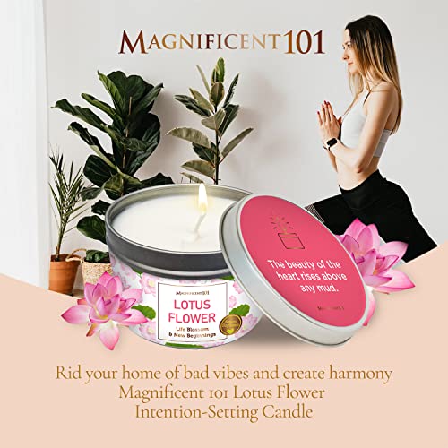 MAGNIFICENT 101 Lotus Flower Aromatherapy Candle for Life Blossom and New Beginnings, Banishes Negative Energy I Purification and Chakra Healing - Natural Soy Wax Tin Candle for Aromatherapy 6oz