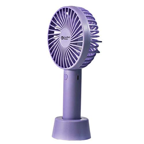 Comfort Zone CZPF402PL 4” 3-Speed Handheld Rechargeable Fan - Lithium Ion Battery Operated, Micro USB Cable - Powerful, Mini Hand Fan - Lightweight, Purple