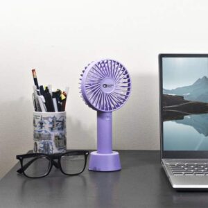 Comfort Zone CZPF402PL 4” 3-Speed Handheld Rechargeable Fan - Lithium Ion Battery Operated, Micro USB Cable - Powerful, Mini Hand Fan - Lightweight, Purple