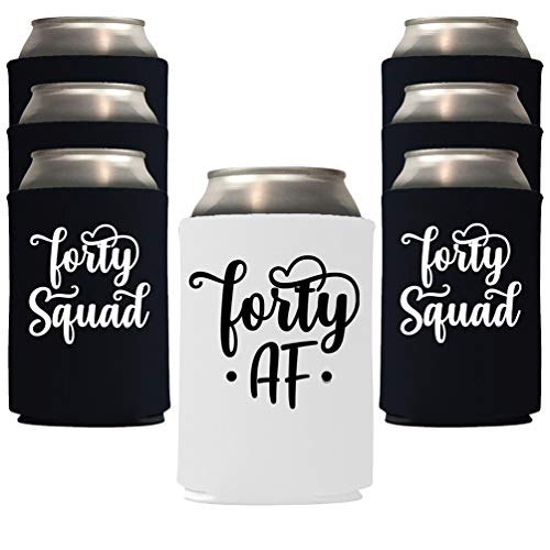 Veracco Fourty AF 40 Years Can Coolie Holder 40th Birthday Gift Forty Squad and Fabulous Party Favors Decorations (Black/White, 12)