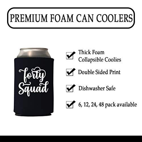 Veracco Fourty AF 40 Years Can Coolie Holder 40th Birthday Gift Forty Squad and Fabulous Party Favors Decorations (Black/White, 12)