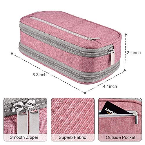 Chelory Pencil Case Big Capacity Pencil Bag Pouch 3 Comparments Large Pen Case Holder Makeup Bag for Adults Office Desk Supplies Stationery Organizer, Light Red