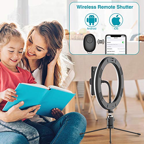 10" Selfie Ring Light with Tripod Stand & Phone Holder, Dimmable Desk LED Makeup Ring Light for Live Streaming/Zoom Meetings/YouTube Video/Vlog, Compatible with Smart Phones