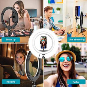 10" Selfie Ring Light with Tripod Stand & Phone Holder, Dimmable Desk LED Makeup Ring Light for Live Streaming/Zoom Meetings/YouTube Video/Vlog, Compatible with Smart Phones