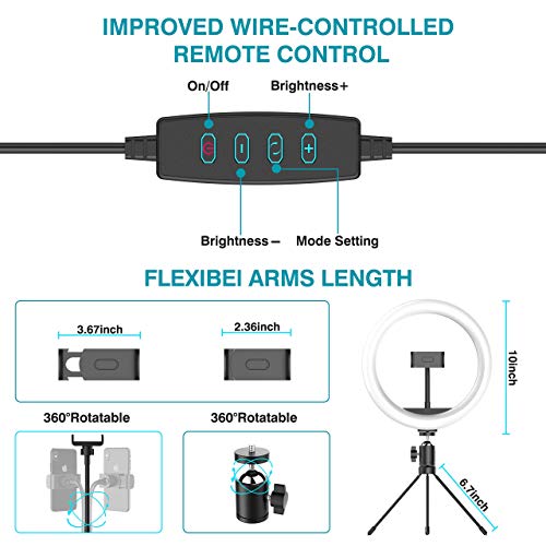 10" Selfie Ring Light with Tripod Stand & Phone Holder, Dimmable Desk LED Makeup Ring Light for Live Streaming/Zoom Meetings/YouTube Video/Vlog, Compatible with Smart Phones