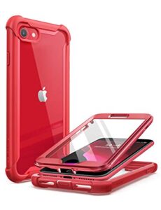 i-blason ares for iphone se case 2022 (3rd gen), [built-in screen protector] dual layer rugged clear bumper case for iphone se 2022/ iphone se 2020/ iphone 8/ iphone 7 (red)