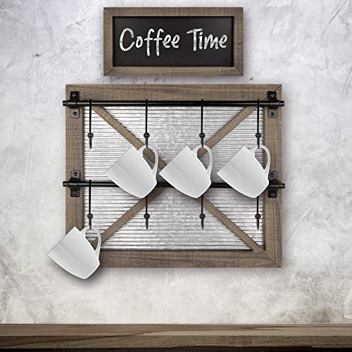 Autumn Alley Rustic Farmhouse Mug Rack Wall Mounted with Blackboard for Coffee Sign Decor - Galvanized Farmhouse Kitchen Decor