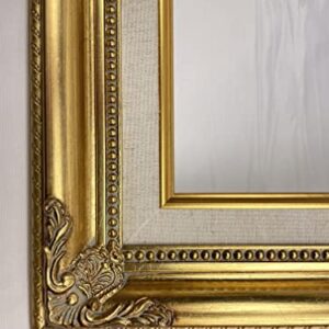 TP Picture Frame (No Glass and Backing)- Classic Gold Ornate Wood/Gesso with Linen Liner- Antique Style, Baroque, Vintage Look (16x20)