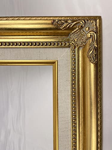 TP Picture Frame (No Glass and Backing)- Classic Gold Ornate Wood/Gesso with Linen Liner- Antique Style, Baroque, Vintage Look (16x20)