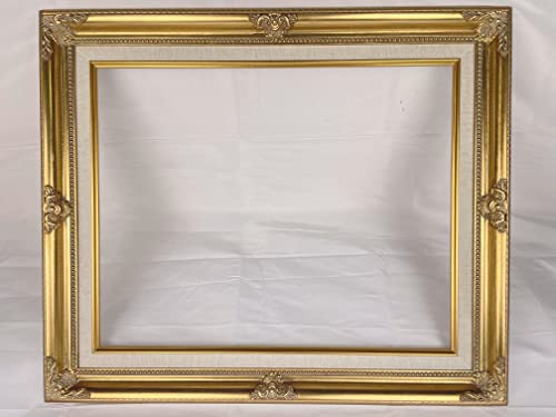 TP Picture Frame (No Glass and Backing)- Classic Gold Ornate Wood/Gesso with Linen Liner- Antique Style, Baroque, Vintage Look (16x20)