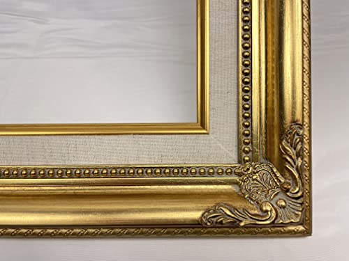 TP Picture Frame (No Glass and Backing)- Classic Gold Ornate Wood/Gesso with Linen Liner- Antique Style, Baroque, Vintage Look (16x20)