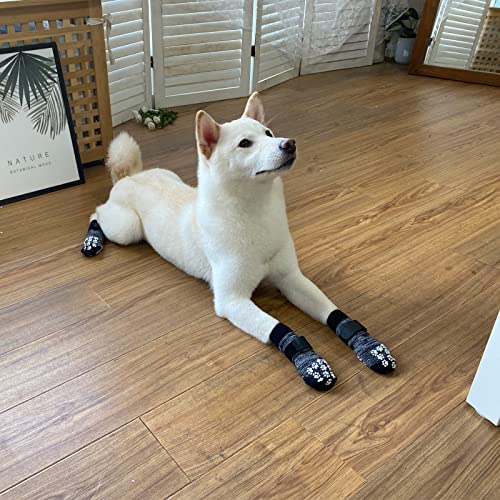 EXPAWLORER Double Side Anti-Slip Dog Socks with Adjustable Straps - Strong Grips Traction Control for Indoor on Hardwood Floor Wear, Best Paw Protector for Puppy Small Medium Large Dogs