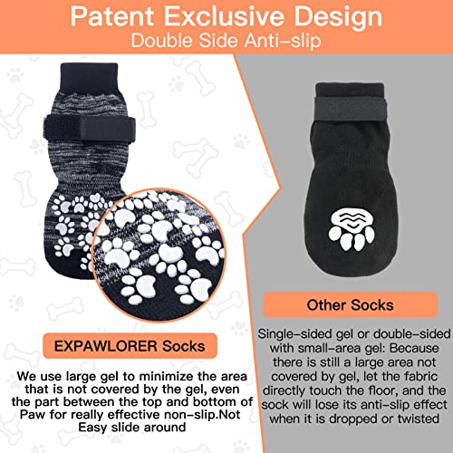 EXPAWLORER Double Side Anti-Slip Dog Socks with Adjustable Straps - Strong Grips Traction Control for Indoor on Hardwood Floor Wear, Best Paw Protector for Puppy Small Medium Large Dogs