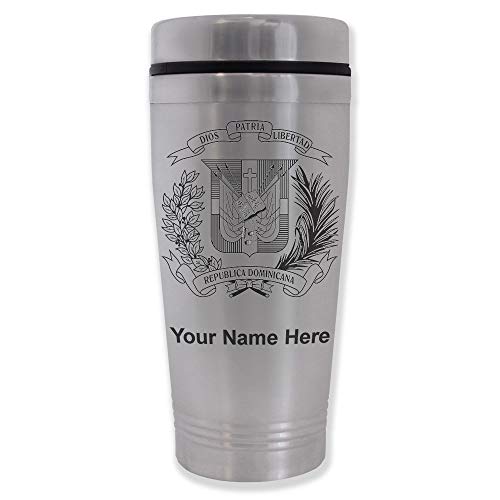 LaserGram 16oz Commuter Mug, Coat of Arms Dominican Republic, Personalized Engraving Included