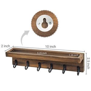 MyGift Rustic Dark Brown Wood Entryway Key Holder Rack with Floating Display Shelf, Decorative Wall Organizer with Mail Holder Ledge and 6 Hooks