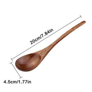 Soup Spoons,AOOSY Wooden Soup Spoons, 6 Pieces 7.84 inches Japanese Ramen Spoons Round Nanmu Wood Long Handle Rice Dessert Cooking Tasting Dinner Table Spoon for Kitchen Restaurant