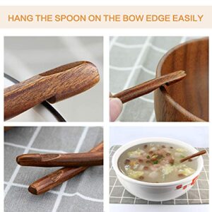 Soup Spoons,AOOSY Wooden Soup Spoons, 6 Pieces 7.84 inches Japanese Ramen Spoons Round Nanmu Wood Long Handle Rice Dessert Cooking Tasting Dinner Table Spoon for Kitchen Restaurant