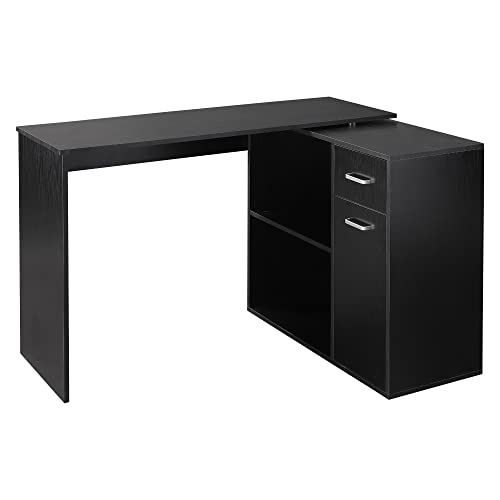 HOMCOM L Shaped Corner Computer Desk Workstation with Rotating Storage Shelves and Drawer for Home & Office, Black