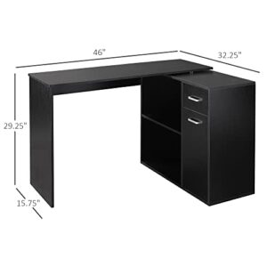 HOMCOM L Shaped Corner Computer Desk Workstation with Rotating Storage Shelves and Drawer for Home & Office, Black