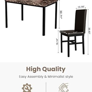 DKLGG Dining Table Set for 4, 5 Pieces Faux Marble Dining Set Kitchen Table and Chairs with 4 Leather Upholstered Chairs for Kitchen, Bar, Living Room, Breakfast Nook, Small Space