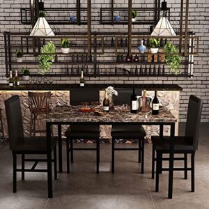 DKLGG Dining Table Set for 4, 5 Pieces Faux Marble Dining Set Kitchen Table and Chairs with 4 Leather Upholstered Chairs for Kitchen, Bar, Living Room, Breakfast Nook, Small Space