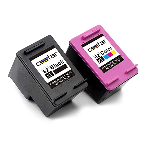 CSSTAR Remanufactured 62XL Ink Cartridges Replacement for HP Ink 62 Combo Pack Use with Envy 6000 6055 5000 7640 6455e 7646 5540 7645 5660 4512 5530 OfficeJet 8040 8045 Printer (1 Black, 1 Color)