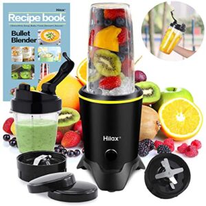 1200w personal bullet blender for shakes and smoothies - 12-piece nutritional blender for kitchen with blending and grinding blades, recipe book and tritan 32+15 oz travel bottles for fruits, bpa free, black