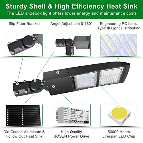 OSTEK LED Parking Lot Lights 300W LED Shoebox Street Pole Lighting with 20KV Surge Protector, Waterproof 42000LM Outdoor Commercial Area Road Lighting 5000K 100-277V DLC UL