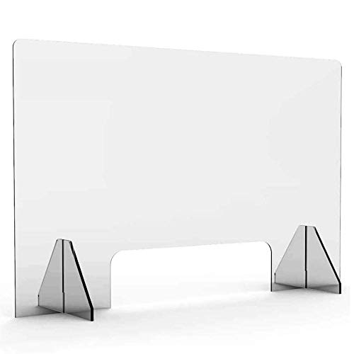 Protective Sneeze Guard for Counter and Desk - Freestanding Clear Acrylic Shield for Business and Customer Safety, Portable Plexiglass Barrier, Food Screen, Pass Through Transaction Window, 30" x 25"