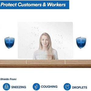 Protective Sneeze Guard for Counter and Desk - Freestanding Clear Acrylic Shield for Business and Customer Safety, Portable Plexiglass Barrier, Food Screen, Pass Through Transaction Window, 30" x 25"