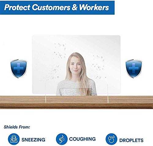 Protective Sneeze Guard for Counter and Desk - Freestanding Clear Acrylic Shield for Business and Customer Safety, Portable Plexiglass Barrier, Food Screen, Pass Through Transaction Window, 30" x 25"