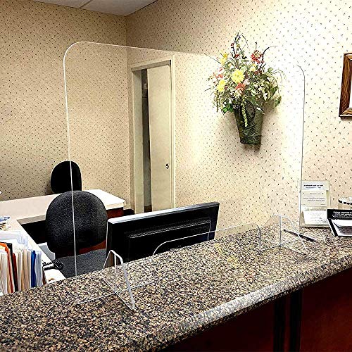 Protective Sneeze Guard for Counter and Desk - Freestanding Clear Acrylic Shield for Business and Customer Safety, Portable Plexiglass Barrier, Food Screen, Pass Through Transaction Window, 30" x 25"