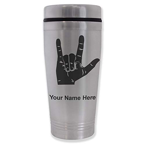 LaserGram 16oz Commuter Mug, Sign Language I Love You, Personalized Engraving Included