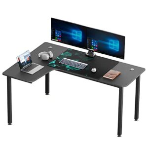 eureka ergonomic l shaped gaming desk, 61 inch corner computer desk, modern office study writing desk, home gaming table with mouse pad & cable management, sturdy metal frame, easy to assembly, left