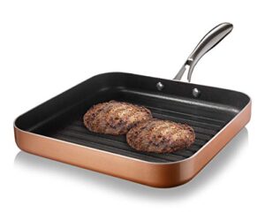 gotham steel nonstick grill pan for stovetops with grill sear ridges, drains grease, ultra durable coating, metal utensil safe, stay cool stainless-steel handle, oven & dishwasher safe, 100% pfoa free