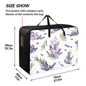 Blueangle Lavender Flowers Clothes Storage Bag Organizer 100L Large Capacity Clothing Storage Containers for Comforters, Blankets, Foldable with Dual Zipper