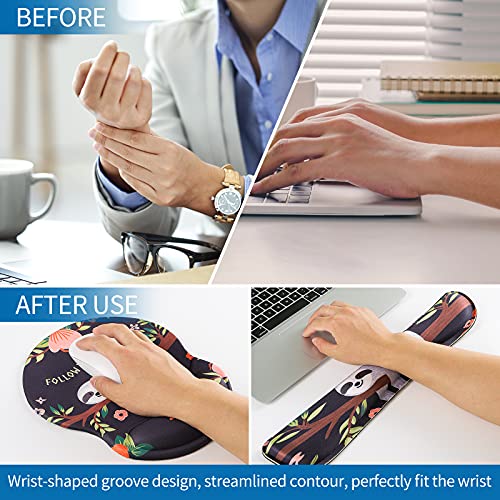 RICHEN Keyboard Wrist Rest and Mouse Pad with Wrist Support Set for Computer/Laptop/Mac,Gaming and Office, Durable & Comfortable & Lightweight for Easy Typing & Pain Relief (Sloth)