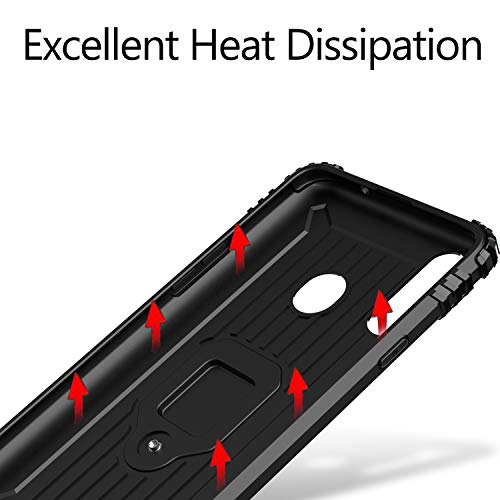 Avesfer for Xiaomi Redmi Note 9 Case with Screen Protector Tempered Glass Shock Absorbing Defender Protective Phone Cover Ring Holder Kickstand Scratch Resistant Carbon Fiber (Black)