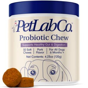 petlab co. probiotics for dogs, support gut health, digestive health & seasonal allergies - pork flavor - 30 soft chews - packaging may vary