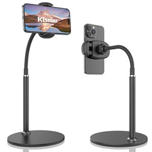 cell phone stand, adjustable height & angle gooseneck phone stand for desk flexible arm universal phone holder, aluminum alloy desktop phone stand for recording compatible with 3.5"-7" device (black)