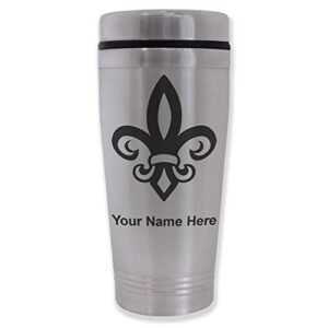 lasergram 16oz commuter mug, fleur de lis, personalized engraving included