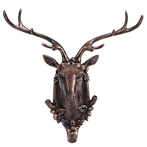 Fdit Stylish Resin Animal Shape Bathroom Wall Towel Hanging Hook Coat Hat Keys Hanger Deer Head Shape Home Decoration(Antique Gold)